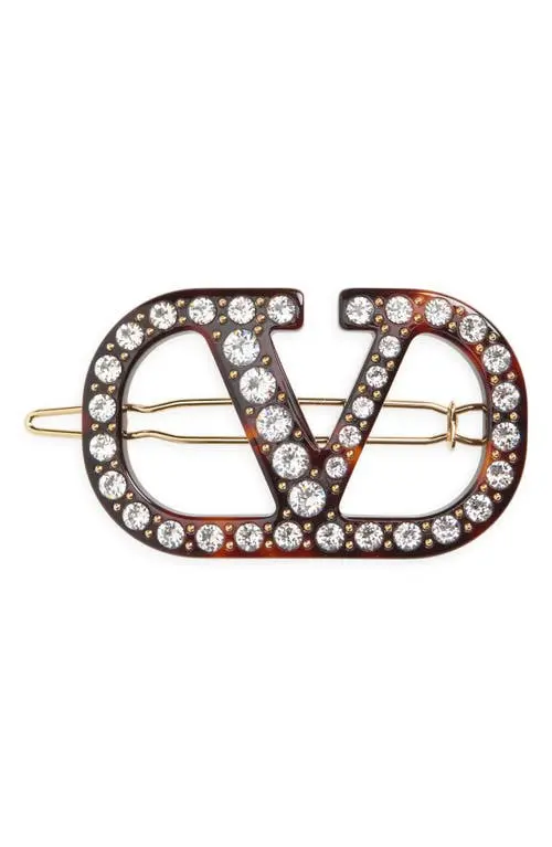 Valentino Garavani Vlogo Signature Crystal Barrette - Silver Multi