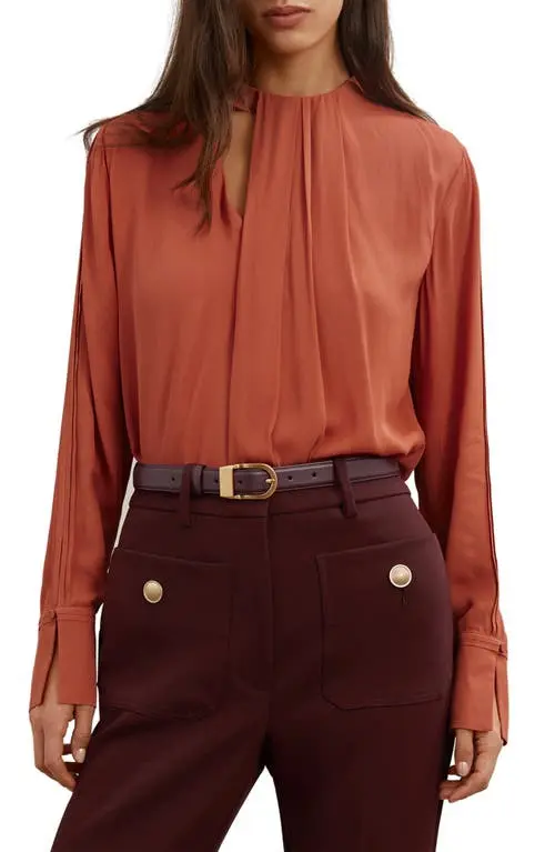 REISS Marta Drape Cutout Crepe Top