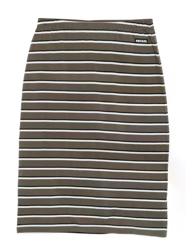 ROTATE BY BIRGER CHRISTENSEN Striped Fitted Midi Skirt With Logo Patch - Green