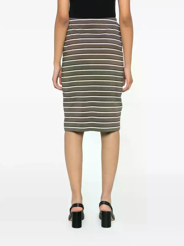 ROTATE BY BIRGER CHRISTENSEN Striped Fitted Midi Skirt With Logo Patch - Green
