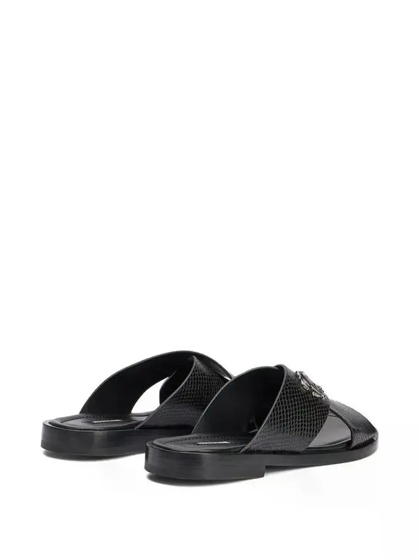 Roberto Cavalli Snake-effect Sandals With Logo Plaque