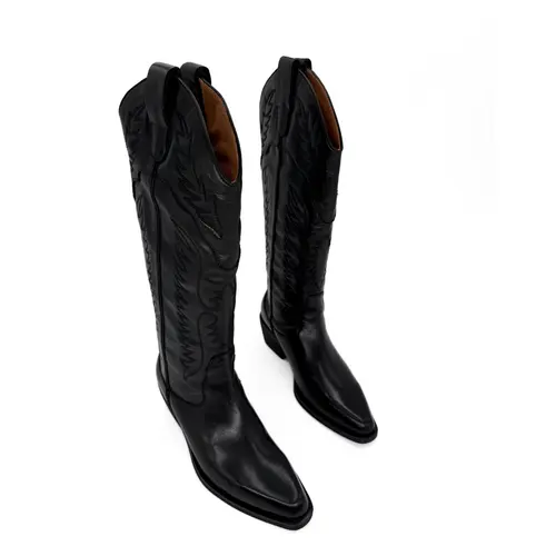 AMIE RAFA Mona Leather Western Boots - Black