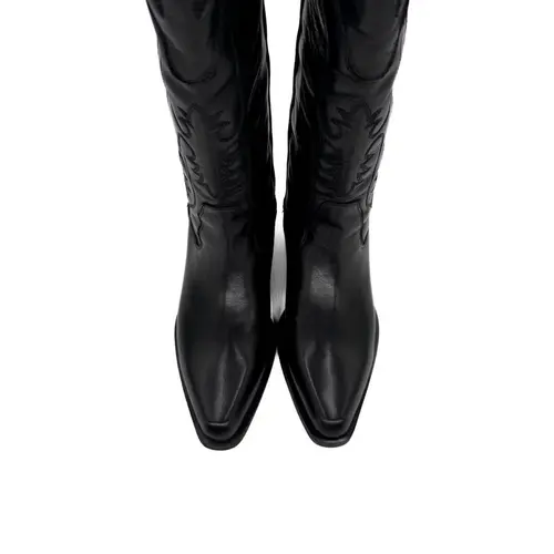 AMIE RAFA Mona Leather Western Boots - Black