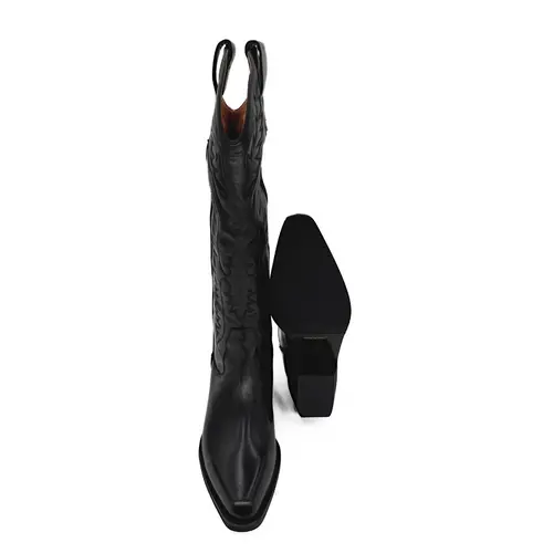 AMIE RAFA Mona Leather Western Boots - Black