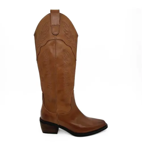 AMIE RAFA Mona Leather Western Boots - Tan