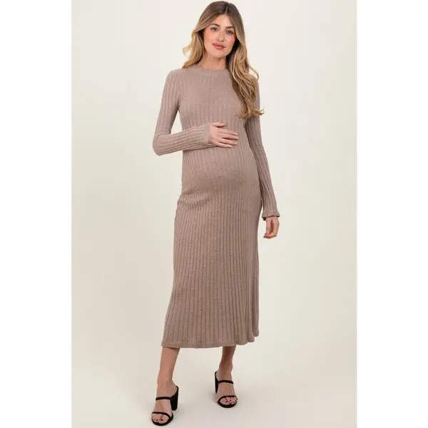PINKBLUSH Ribbed Knit Midi Sweater Dress