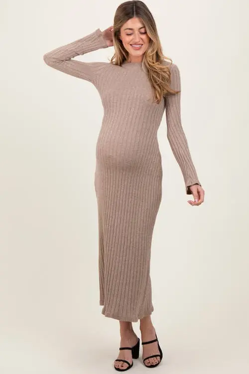PINKBLUSH Ribbed Knit Midi Sweater Dress