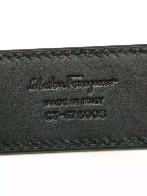 FERRAGAMO Textured Leather Belt With Silver-tone Buckle - Black
