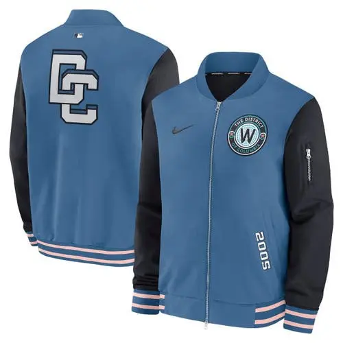 Nike Washington Nationals 2025 City Connect Authentic Collection Full-zip Dugout Bomber Jacket - Blue
