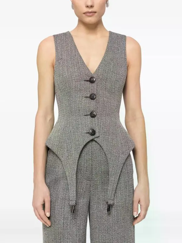 NISSA Button Single-breasted Herringbone Vest