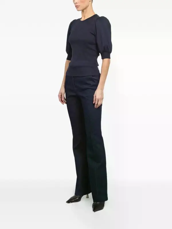 Veronica Beard Coralee Puff-sleeve Ribbed Top