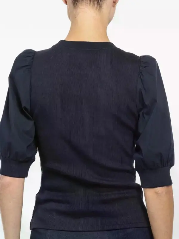 Veronica Beard Coralee Puff-sleeve Ribbed Top