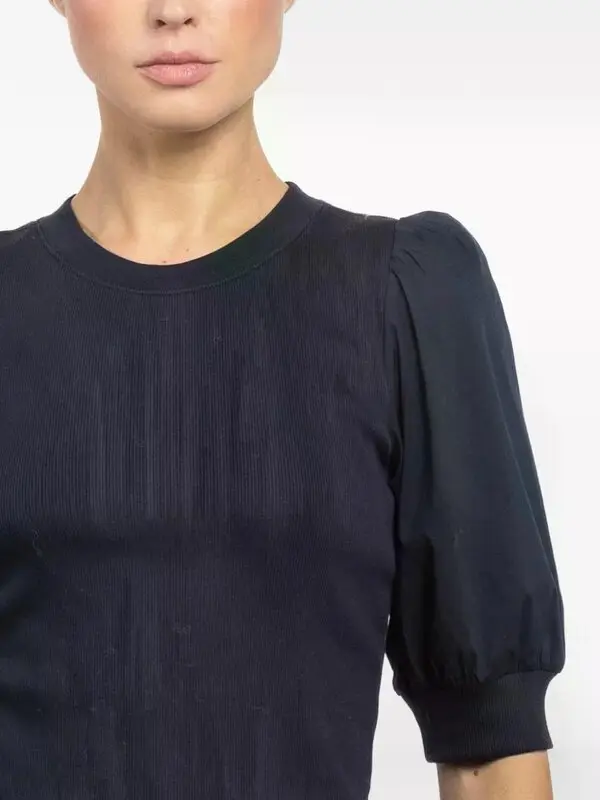 Veronica Beard Coralee Puff-sleeve Ribbed Top