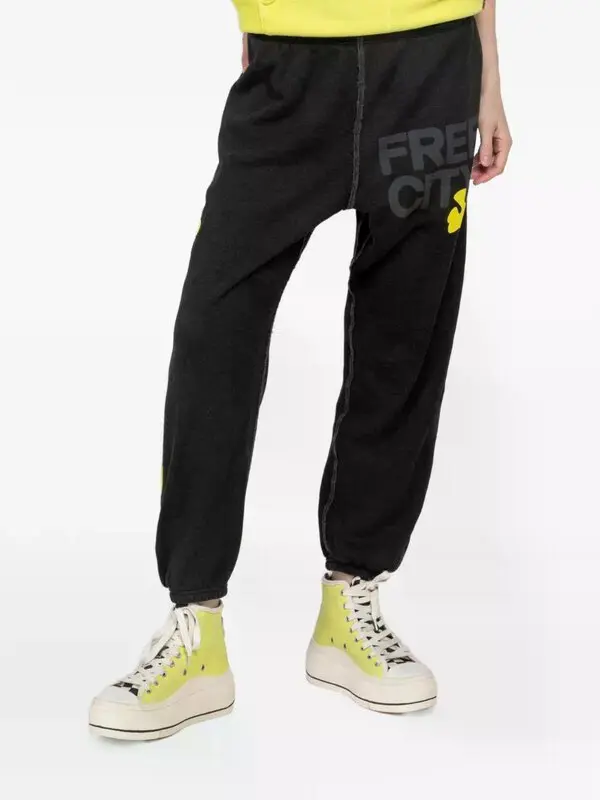 FREECITY Graphic Print Track Pants - Black