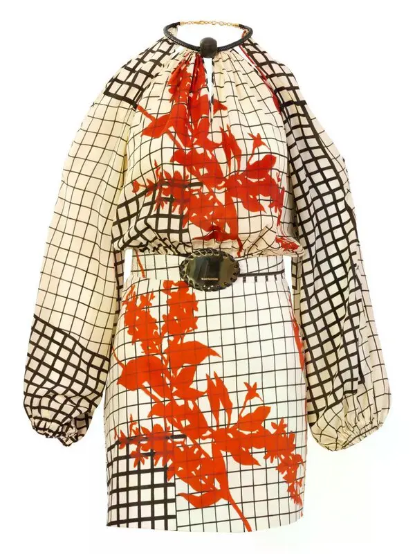 Silvia Tcherassi Jackson Geometric-print Mini Dress - Neutrals
