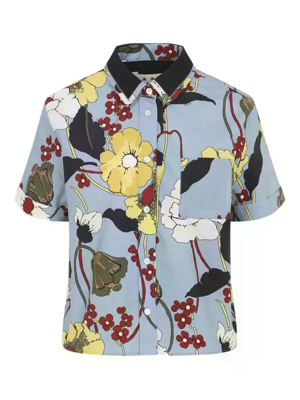 Marni Floral Print Cotton Shirt - Blue