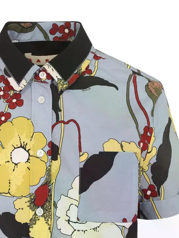 Marni Floral Print Cotton Shirt - Blue