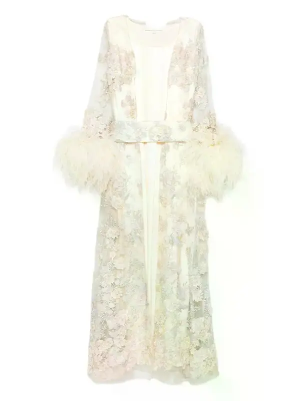 REEM AL DHAHERI Floral-lace Kaftan Set - Neutrals