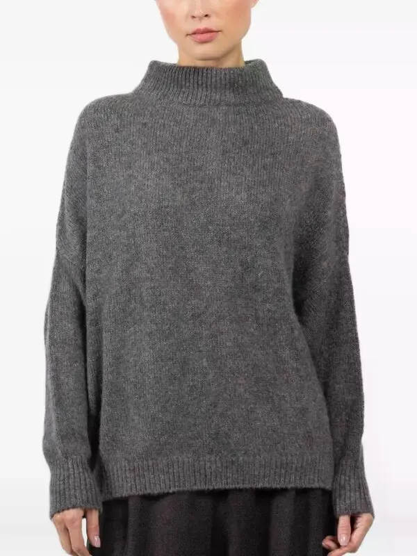 Dusan High-neck Ribbed Trim Sweater - Grey