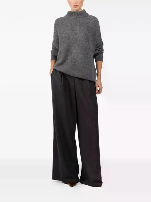Dusan High-neck Ribbed Trim Sweater - Grey