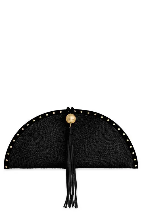 Rebecca Minkoff Studded Half Moon Straw Clutch - Black