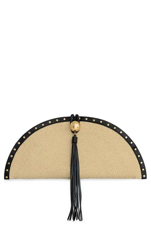 Rebecca Minkoff Studded Half Moon Straw Clutch - Light Natural/black