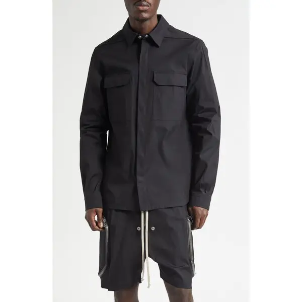 Rick Owens Webbed Strap Stretch Cotton Overshirt - Black