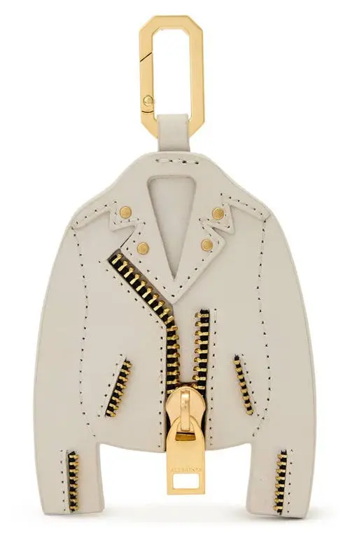 ALLSAINTS Dalby Leather Jacket Keyring - Ivory White/gold