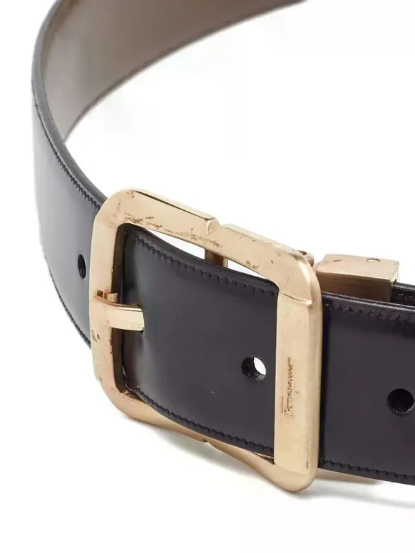 FERRAGAMO Reversible Leather Belt With Gold Tone Buckle
