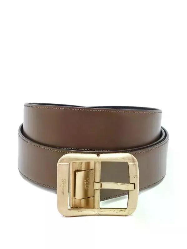 FERRAGAMO Reversible Leather Belt With Gold Tone Buckle