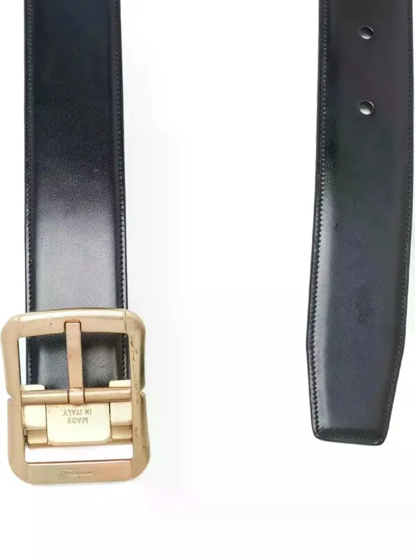 FERRAGAMO Reversible Leather Belt With Gold Tone Buckle
