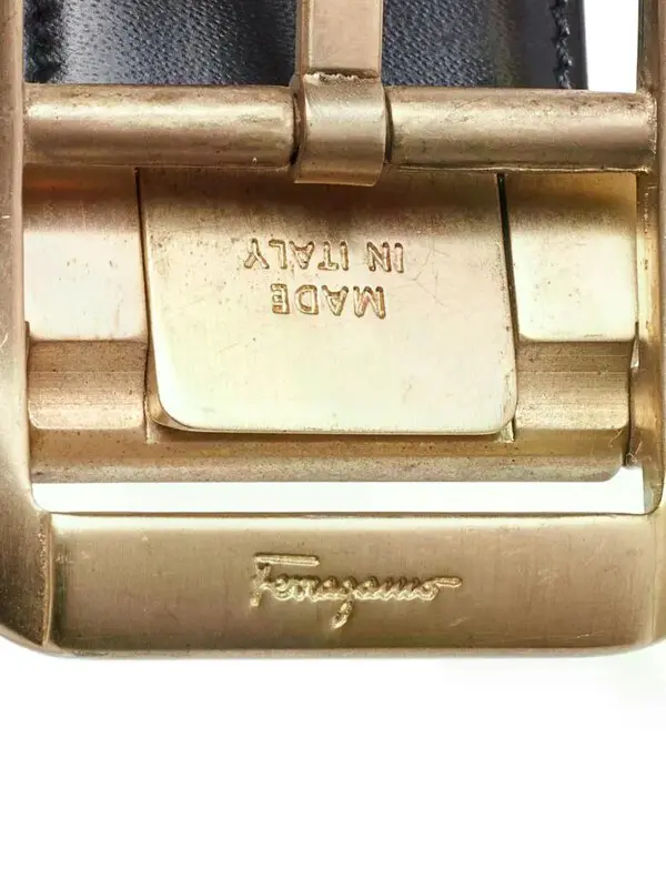 FERRAGAMO Reversible Leather Belt With Gold Tone Buckle