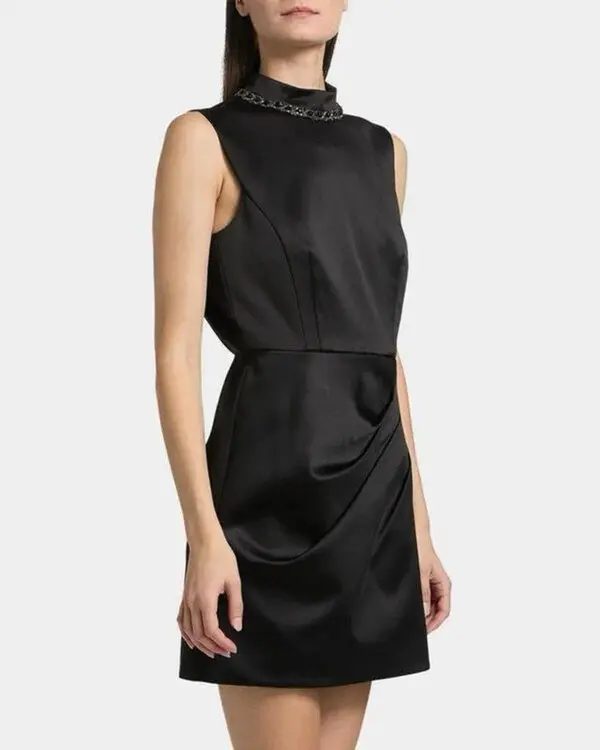 Saloni Floral Embellished Satin Mini Dress - Black