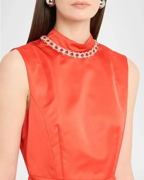Saloni Floral Embellished Satin Mini Dress - Bright Sca