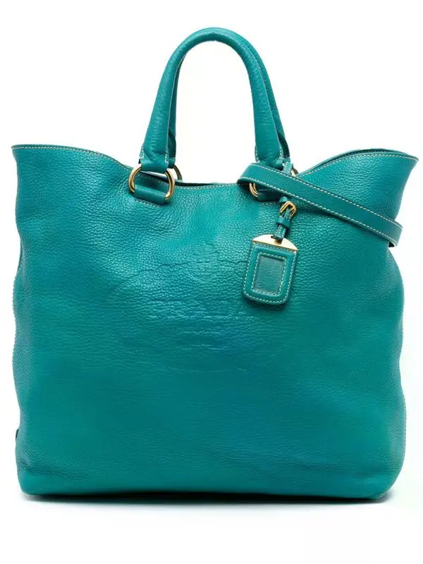 Prada Vitello Daino Canapa Logo Open Convertible Tote Satchel