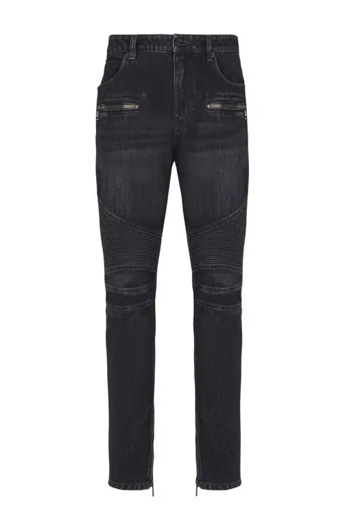 Balmain Biker Jeans In Vintage Denim - Black