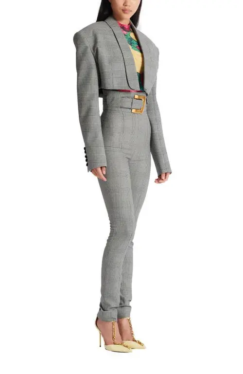 Balmain Prince Of Wales Jacquard Cropped Jacket - Black