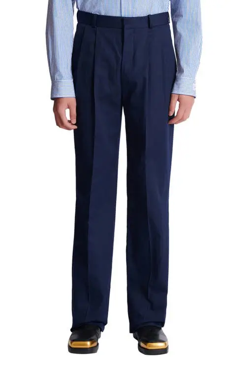 Balmain Darted Cotton Twill Trousers - Navy