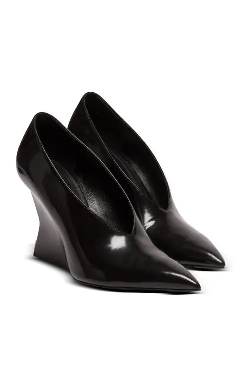 Balmain Shiny Lambskin Wedge Pumps - Black