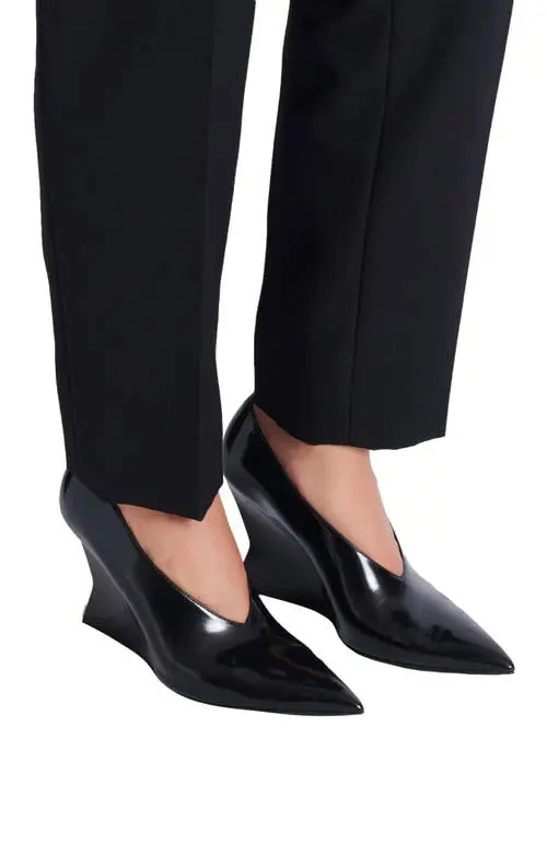 Balmain Shiny Lambskin Wedge Pumps - Black