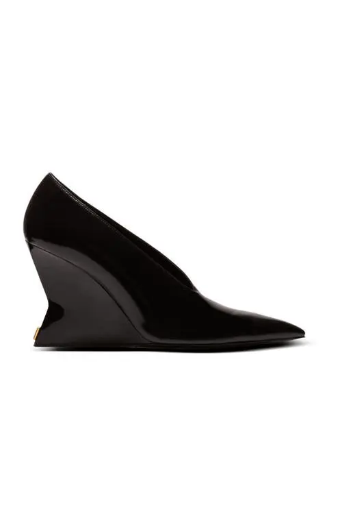 Balmain Shiny Lambskin Wedge Pumps - Black