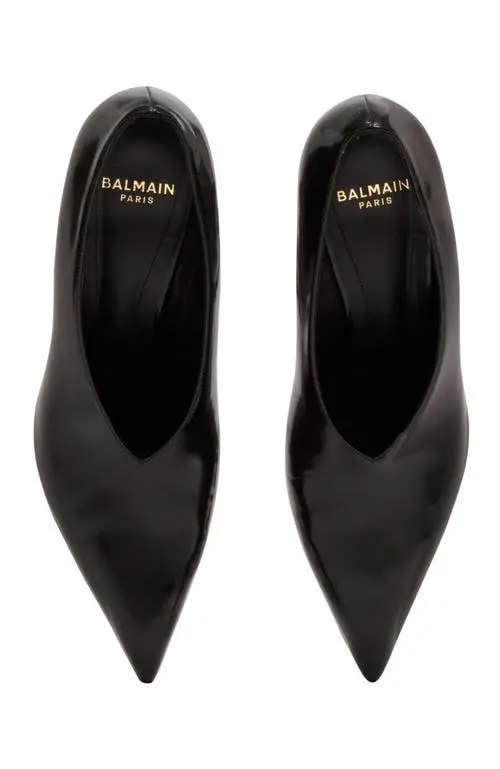 Balmain Shiny Lambskin Wedge Pumps - Black
