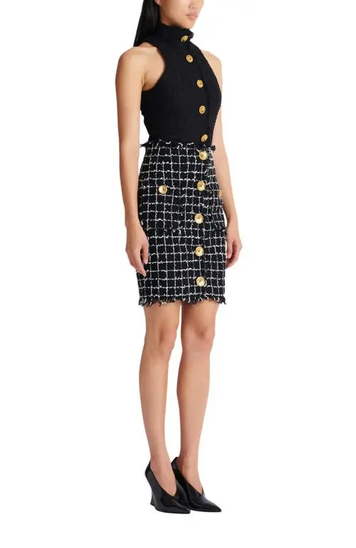 Balmain Tweed Pencil Skirt With Buttons