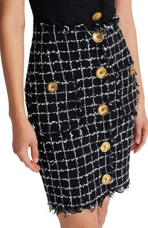 Balmain Tweed Pencil Skirt With Button Detailing