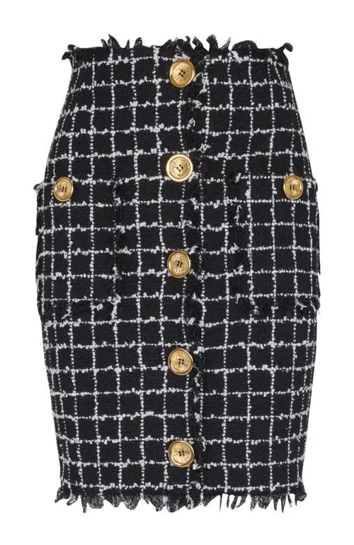 Balmain Tweed Pencil Skirt With Button Detailing