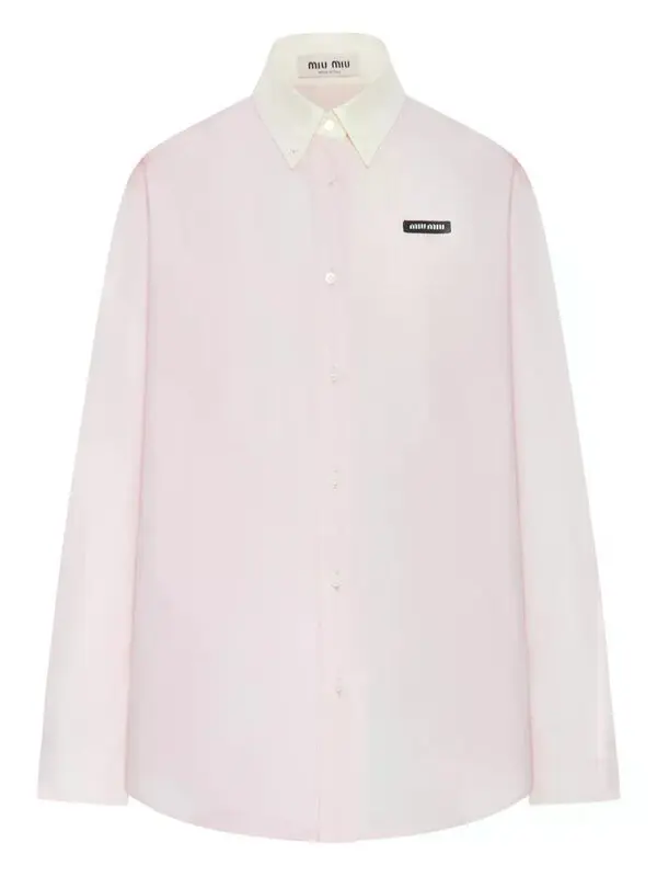 Miu Miu Poplin Shirt With Contrast Collar And Logo Label