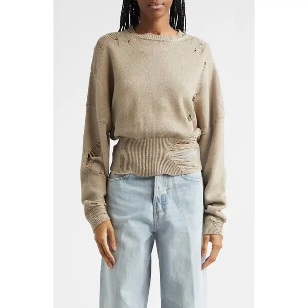 HAIKURE Marcy Ripped Wool & Cotton Sweater - Doeskin