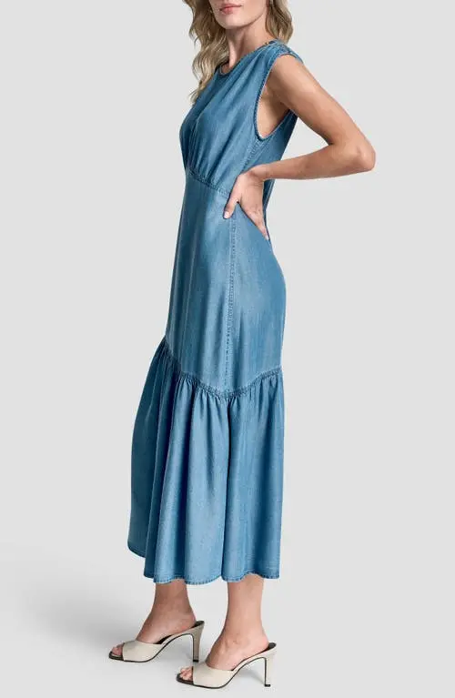 Dkny Shirred Chambray Midi Dress