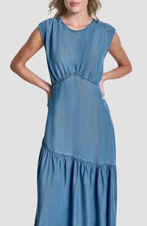 Dkny Shirred Chambray Midi Dress