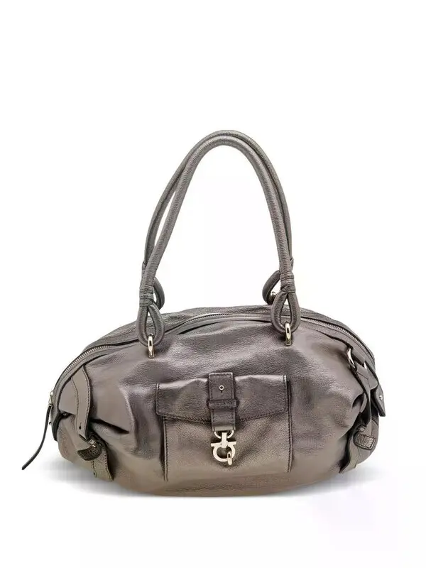 FERRAGAMO Metallic Leather Shoulder Bag - Silver